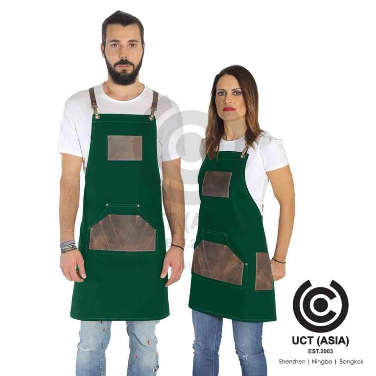 Green Apron with leather pockets | Exclusive Green Apron with leather ...